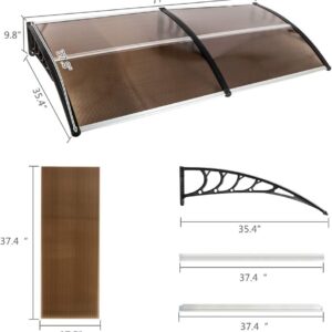 Simply-Me 40" x 80" Door Window Awning Polycarbonate Cover Front Door Outdoor Patio Awning Canopy UV Rain Snow Protection Hollow Sheet (Brown & Black Bracket)