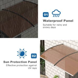 Simply-Me 40" x 80" Door Window Awning Polycarbonate Cover Front Door Outdoor Patio Awning Canopy UV Rain Snow Protection Hollow Sheet (Brown & Black Bracket)