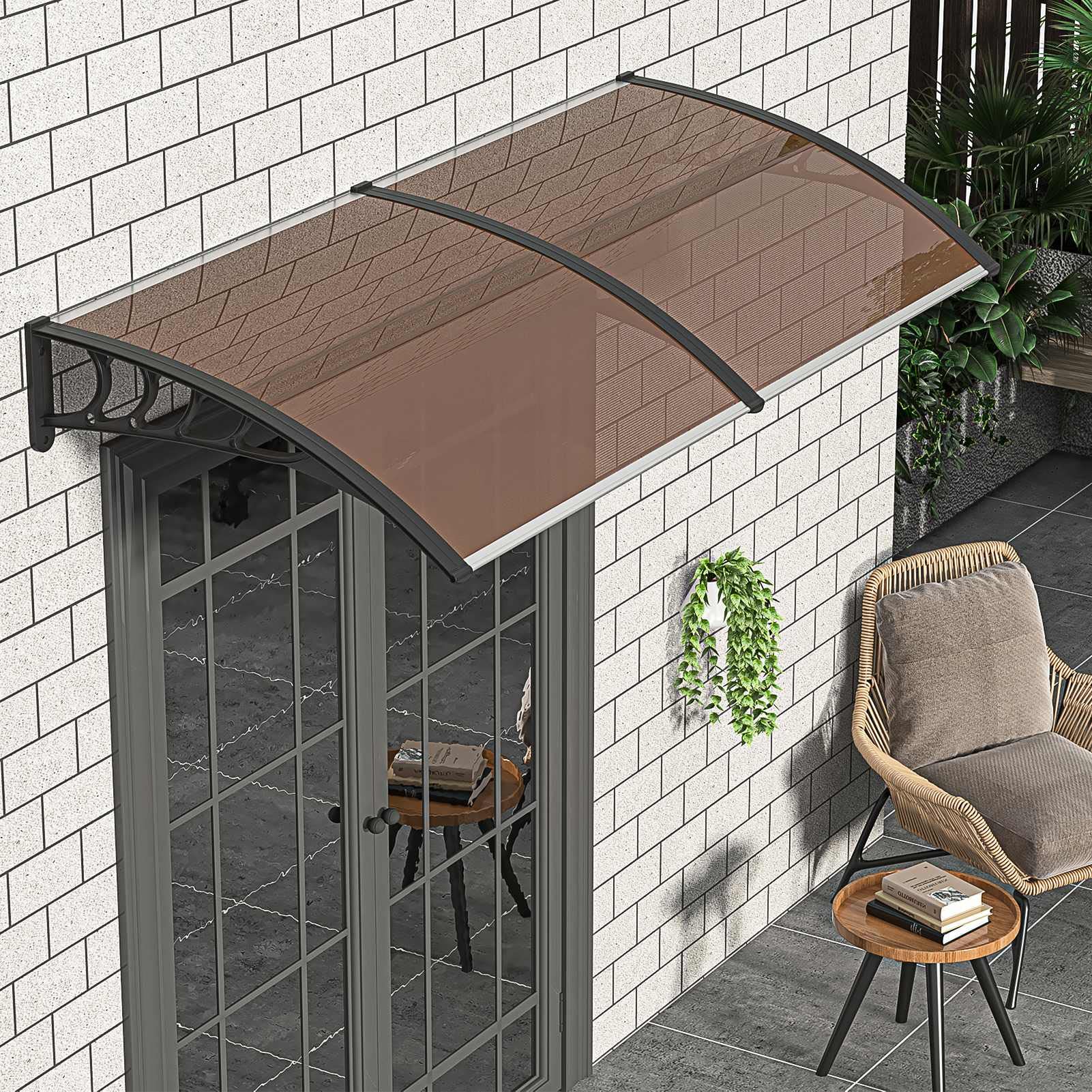 Simply-Me 40" x 80" Door Window Awning Polycarbonate Cover Front Door Outdoor Patio Awning Canopy UV Rain Snow Protection Hollow Sheet (Brown & Black Bracket)