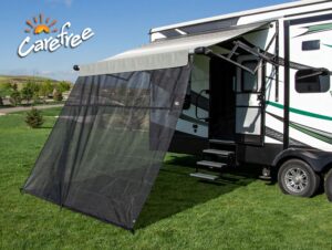 carefree of colorado drop rv awning ez zipblocker - black mesh rv awning shade screen, canopy sun blocker, camper accessory for front patio (17' x 9')