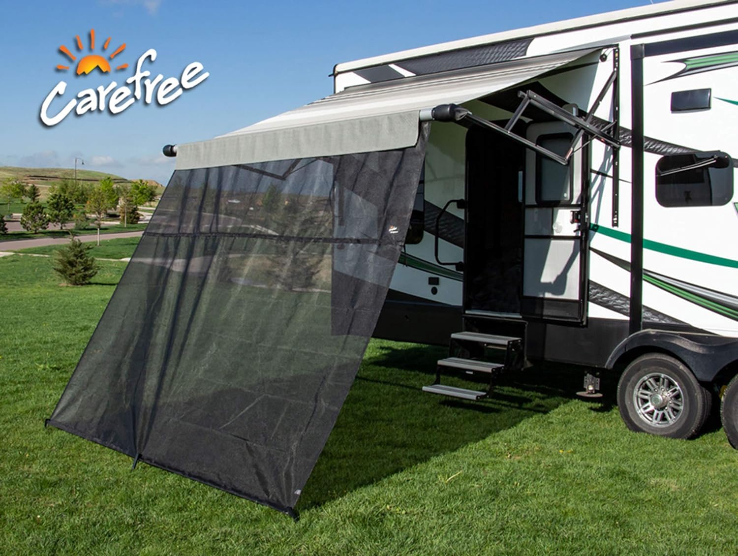 Carefree of Colorado Drop RV Awning EZ ZipBlocker - Black Mesh RV Awning Shade Screen, Canopy Sun Blocker, Camper Accessory for Front Patio (17' x 9')