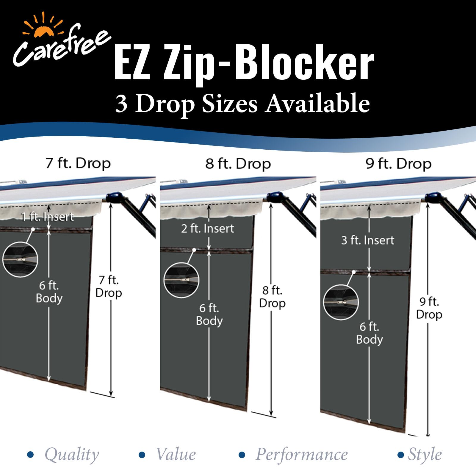 Carefree of Colorado Drop RV Awning EZ ZipBlocker - Black Mesh RV Awning Shade Screen, Canopy Sun Blocker, Camper Accessory for Front Patio (17' x 9')