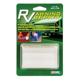 life safe awning repair tape, rv and marine, repairs rips, tears & punctures to awnings, canvas, rain wear, tents, knapsacks & pool covers, transparent, 3 inch x 15 ft, re3848