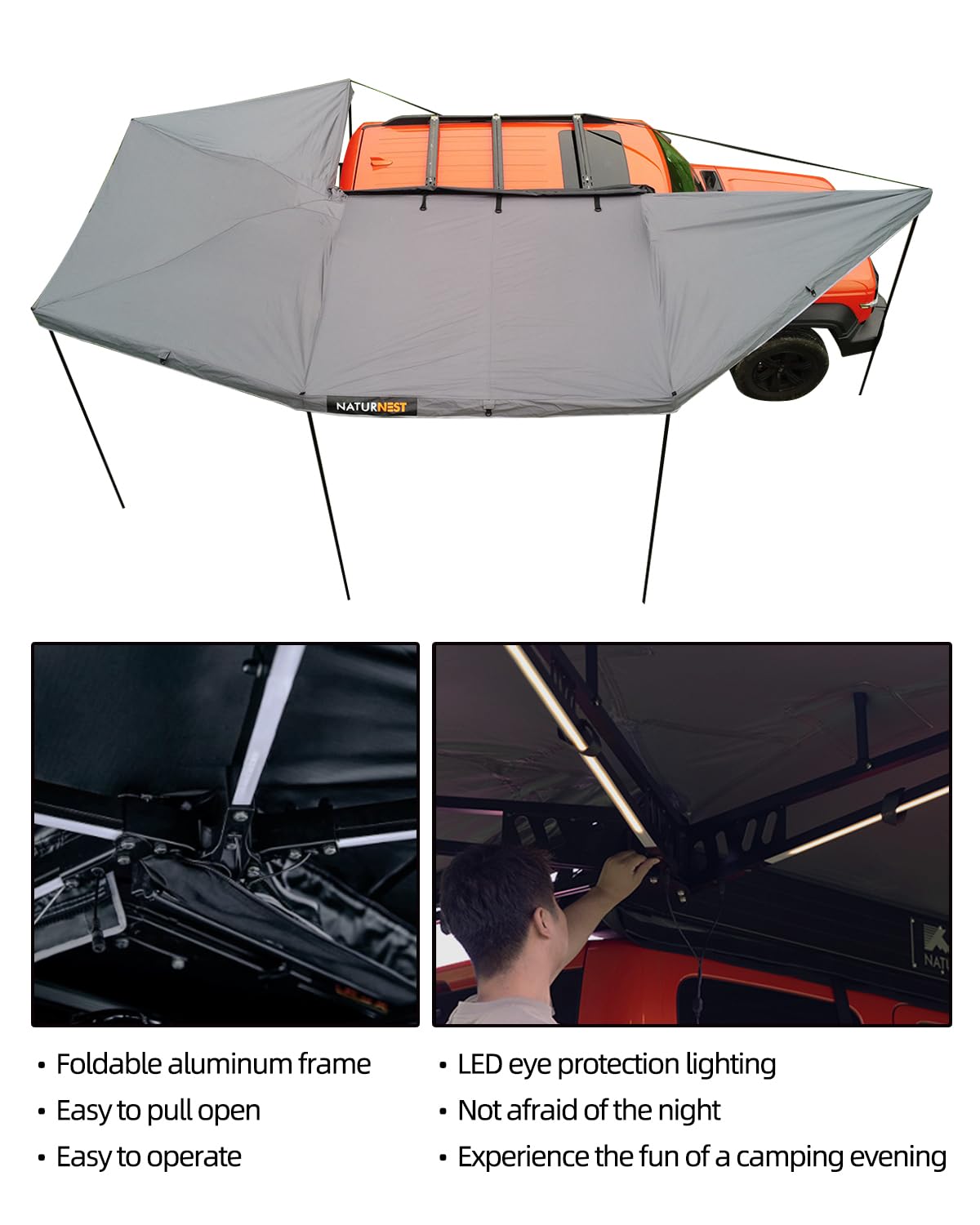 BAMACAR Naturnest Awning, 270 Awning Car Awning For Jeep Van Truck SUV Awning, Overland awning, Naturnest 270 Degree Awning, Car Canopy For OVS RV Awning, Vehicle Awning, Trailer Awning, Camper Awning