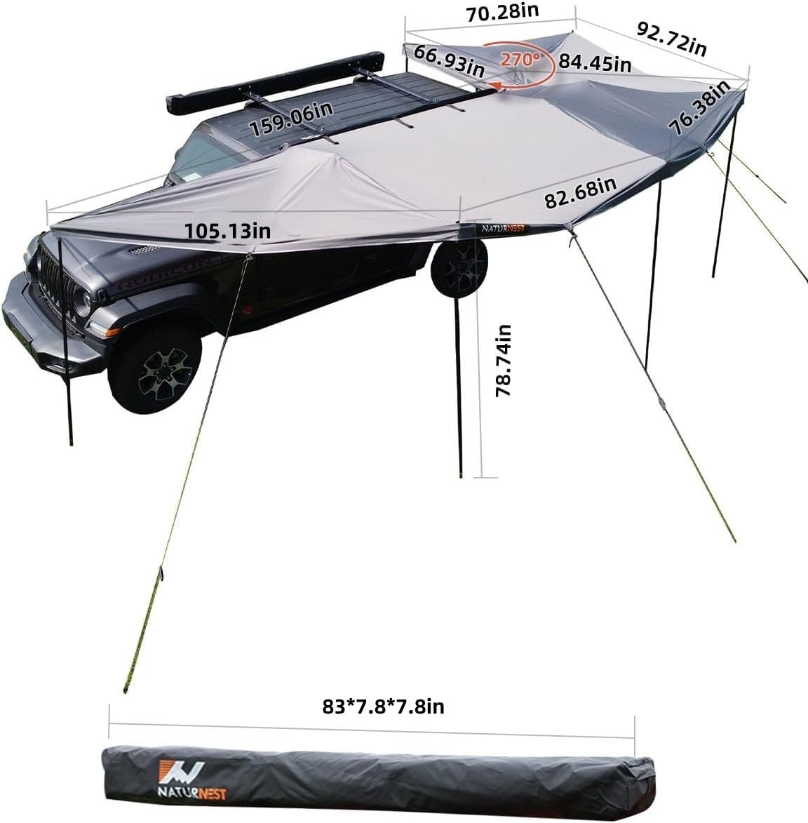 BAMACAR Naturnest Awning, 270 Awning Car Awning For Jeep Van Truck SUV Awning, Overland awning, Naturnest 270 Degree Awning, Car Canopy For OVS RV Awning, Vehicle Awning, Trailer Awning, Camper Awning