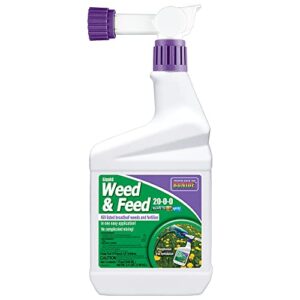 bonide liquid weed & feed 20-0-0, 32 oz ready-to-spray weed control and fertilizer for outdoor lawn & garden use