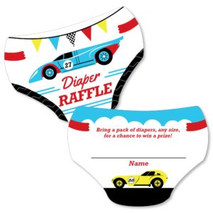 big dot of happiness let’s go racing - racecar - diaper shaped raffle ticket inserts - race car baby shower activities - diaper raffle game - set of 24