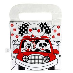 Reversible Car Activity Center Toy for Baby in Black, White and Red, Easy to Attach, with Baby Safe Mirror