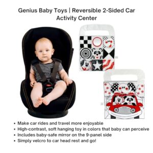 Reversible Car Activity Center Toy for Baby in Black, White and Red, Easy to Attach, with Baby Safe Mirror