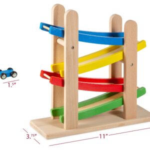 Play22 Wooden Car Ramps Race - 4 Level Toy Car Ramp Race Track includes 4 Wooden Toy Cars - My First Baby Toys - Toddler Race Car Ramp Toy Set is A Great Gift for Boys and Girls - Original by Play22