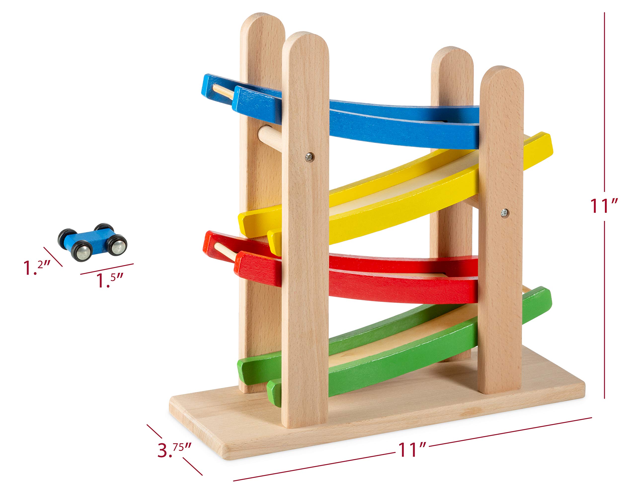 Play22 Wooden Car Ramps Race - 4 Level Toy Car Ramp Race Track includes 4 Wooden Toy Cars - My First Baby Toys - Toddler Race Car Ramp Toy Set is A Great Gift for Boys and Girls - Original by Play22