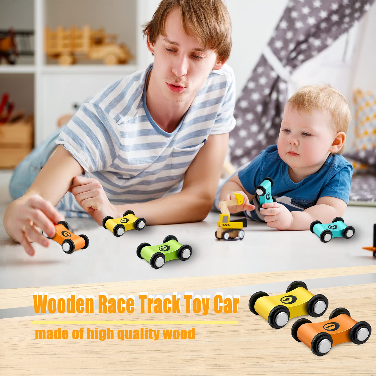 6 Pieces Wooden Mini Car Wooden Car Ramp Race Track Toys, Wooden Car Ramp Racer Toy Replacement Vehicle Set Race Car Party Favors