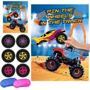 truck party games pin the wheels on the truck poster with 36 wheel stickers wheels stickers for kids adults truck themed birthday party baby shower decor supplies race car sticker family glass game