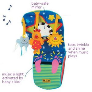 Taf Toys Toe Time Infant Car Seat Toy | Kick and Play Activity Center with Music, Lights, Mirror, and Jingling Toys | Fun Travel Baby Toy for Rear Car Seat | Easier Drive with Newborns, Babies