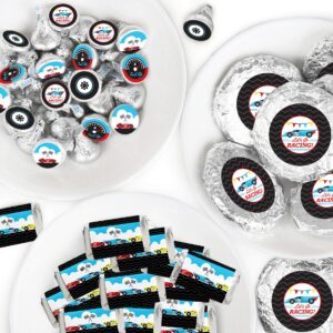 big dot of happiness let’s go racing - racecar - mini candy bar wrappers, round candy stickers and circle stickers - race car birthday party or baby shower candy favor sticker kit - 304 pieces