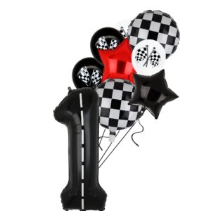 race car balloons 40 inch racetrack number balloon 1 black baby shower boys 1st birthday race car theme party decor supplies mylar checkered flag latex balloon 10 pcs