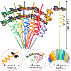 Erweicet Race Car Party Favors 84 PCS Mini Race Cars Keychains Slap Bracelet Stickers Straws Goody Treat Candy Bags for Kids Birthday Party Classroom Reward