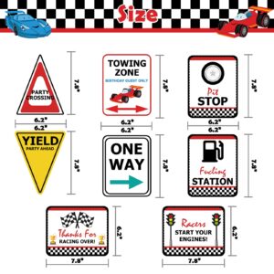 WERNNSAI Checkered Racing Party Decorations - 10PCS Funny Race Car Signs for Boys Paper Road Route Traffic Directions Cutout Signs Party Supplies