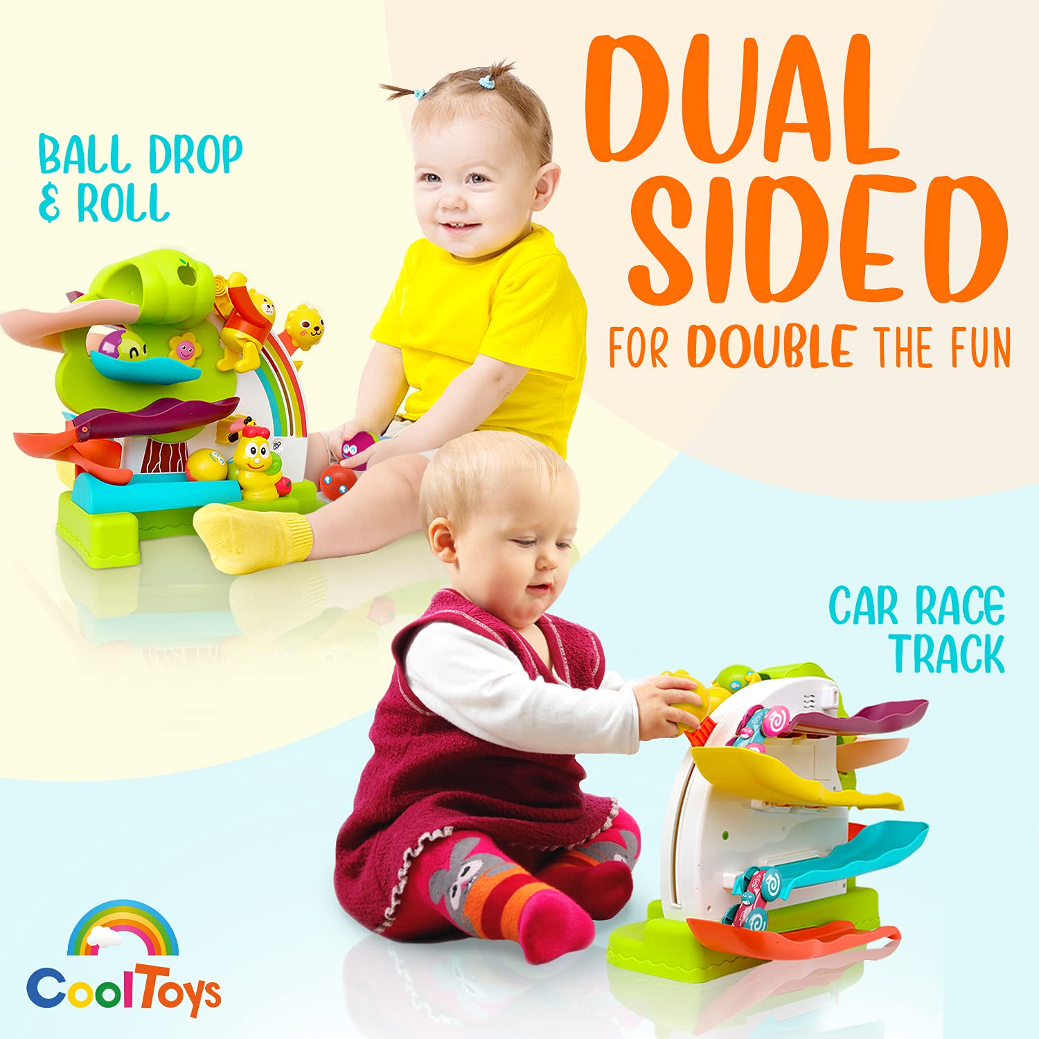 CoolToys Toddlers Ball Drop Toy - 2 in 1 Developmental Car Ramp Race Track & Ball Popper Tracker Toy - Educational Montessori 1st Birthday Gift for Baby Kids Boys & Girls 1-3 Old - Fun Musical Sounds