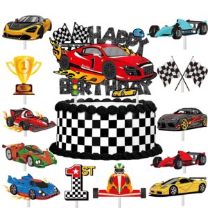 37pcs race car birthday cake decorations racing car cupcake toppers glitter race car cake toppers decorations racing car themed party favors for kids race car themed birthday party supplies