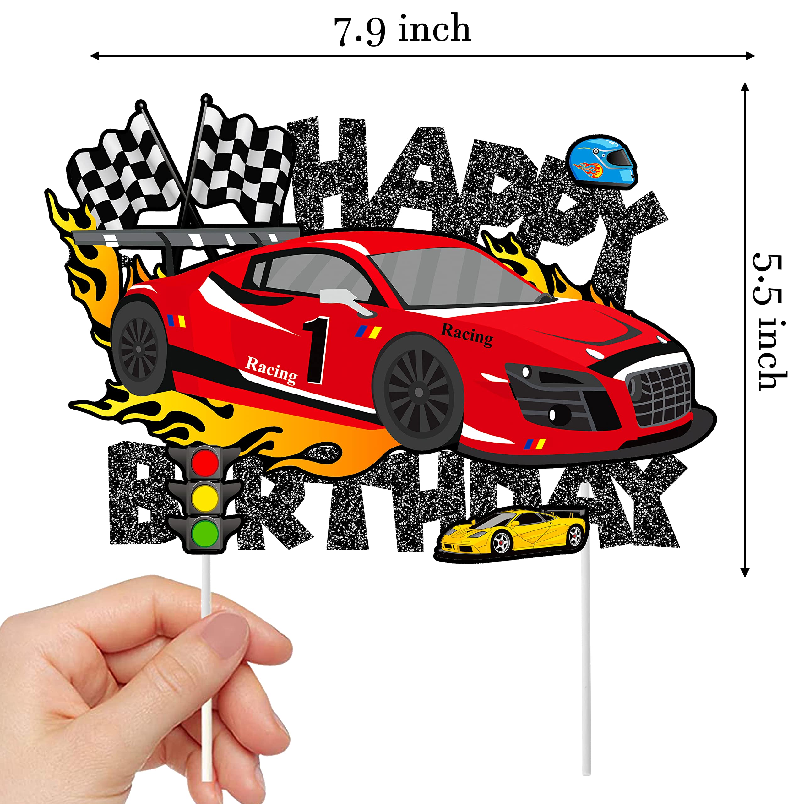 37pcs Race Car Birthday Cake Decorations Racing Car Cupcake Toppers Glitter Race Car Cake Toppers Decorations Racing Car Themed Party Favors for Kids Race Car Themed Birthday Party Supplies