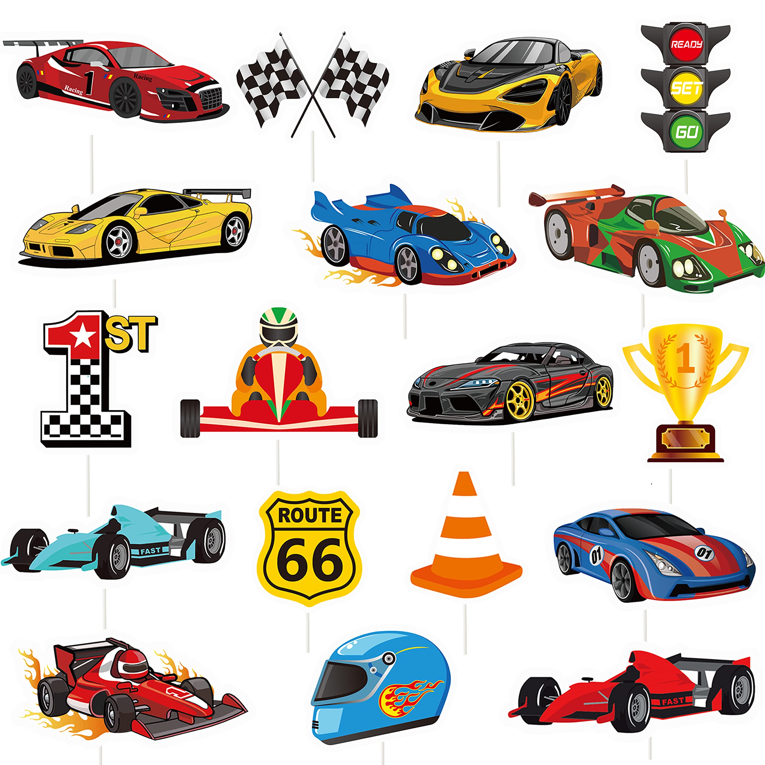 37pcs Race Car Birthday Cake Decorations Racing Car Cupcake Toppers Glitter Race Car Cake Toppers Decorations Racing Car Themed Party Favors for Kids Race Car Themed Birthday Party Supplies