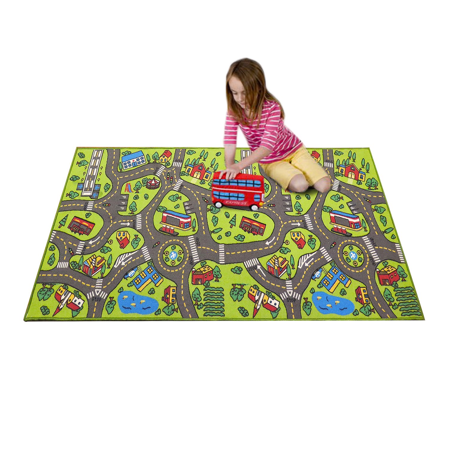 Kids Carpet Playmat Rug City Life Great for Playing with Cars and Toys - Play Learn and Have Fun Safely - Kids Baby Children Educational Road Traffic Play Mat for (X Large 6.6 Feet Long)