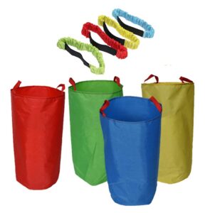 potato sack race bags (4-pack) and 3-legged race bands (4-pack) - sturdy & no smell - popular outdoor party yard games for all ages family gatherings, school gym class