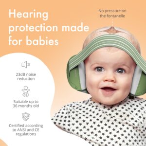 Alpine Muffy Baby Ear Protection for Babies and Toddlers up to 36 Months - CE & ANSI Certified - Noise Reduction Earmuffs - Comfortable Baby Headphones Against Hearing Damage & Improves Sleep - Green