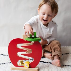 Petit Collage Wooden Apple Racer Toddler Toy, Activity Toys Designed with Safe Materials – Wooden Toy for Babies and Toddlers 12 Months and Older, Builds Hand-Eye Coordination