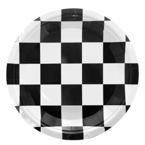 cieovo 50 count disposable black and white checkered party plates racing car party dinner dessert plates for racing race sports theme birthday baby shower party supplies