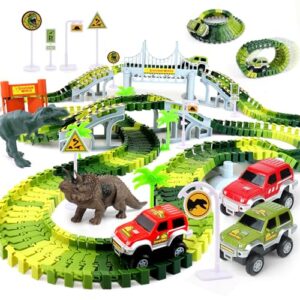 auuguu dinosaur toys - create a dino world with flexible race track, birthday gift for kids ages 3+, toys for 3 4 5 year old boys, toddler toys