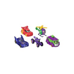 Fisher-Price DC Batwheels 1:55 Scale Toy Cars 5-Pack, Bam Batmobile Redbird Prank Bibi & Quizz, Batcast Metal Diecast Vehicles, Ages 3+