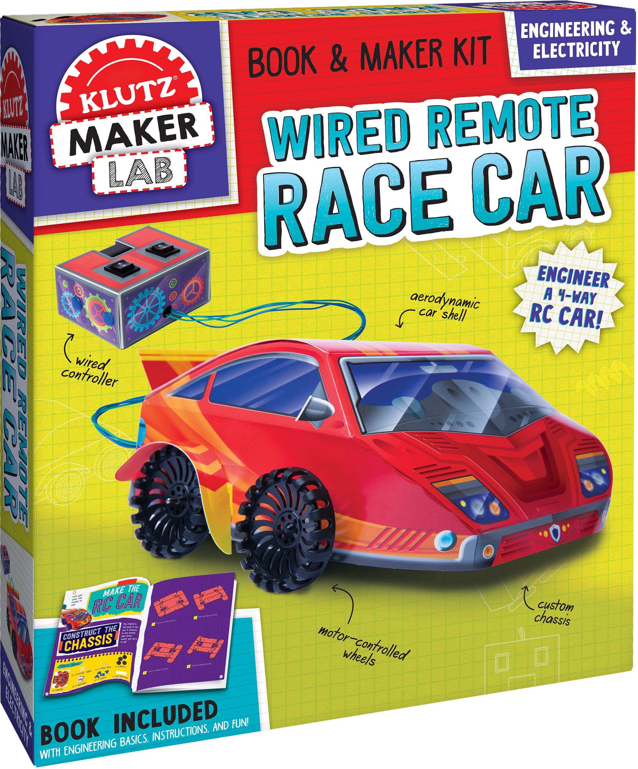 KLUTZ Wired Remote Race Car: Maker Lab STEM Kit, 9.8" x 2.5" x 11.8"