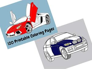 120 printable coloring pages cars pdf, cute easy simple colouring pages classic sports racing cars to print for kids boys girls, color sheets activity at home, instant download