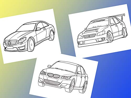 120 Printable Coloring Pages Cars PDF, Cute Easy Simple Colouring Pages Classic Sports Racing Cars to Print for Kids Boys Girls, Color Sheets Activity at Home, Instant Download