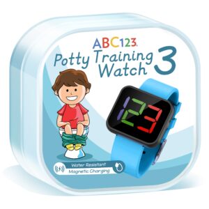 abc123 potty training watch 3 (2023 edition) - baby reminder water resistant timer for toilet training kids & toddler with wireless charging (blue)