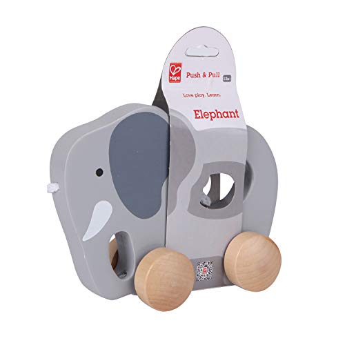 (Elephant) - Hape Elephant Wooden Push and Pull Toddler Toy,Grey