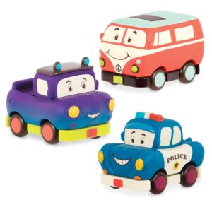 b. toys- mini pull-back vehicles set- set of 3 vehicles- truck, camper van, police- 12 months +