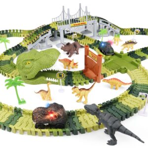 dinosaur world race track toys for kids - best birthday gifts for age 3 4 5 6 7 year old boys and girls, prepop deluxe dino sets, 220 pcs