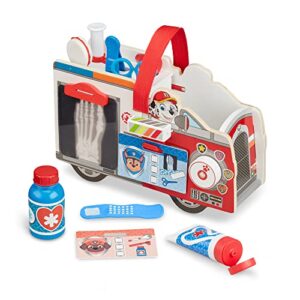 melissa & doug paw patrol marshall's wooden rescue emt caddy (14 pieces) - paw patrol take-along pretend play first responder rescue kit, paw patrol toddler toy for girls and boys ages 3+