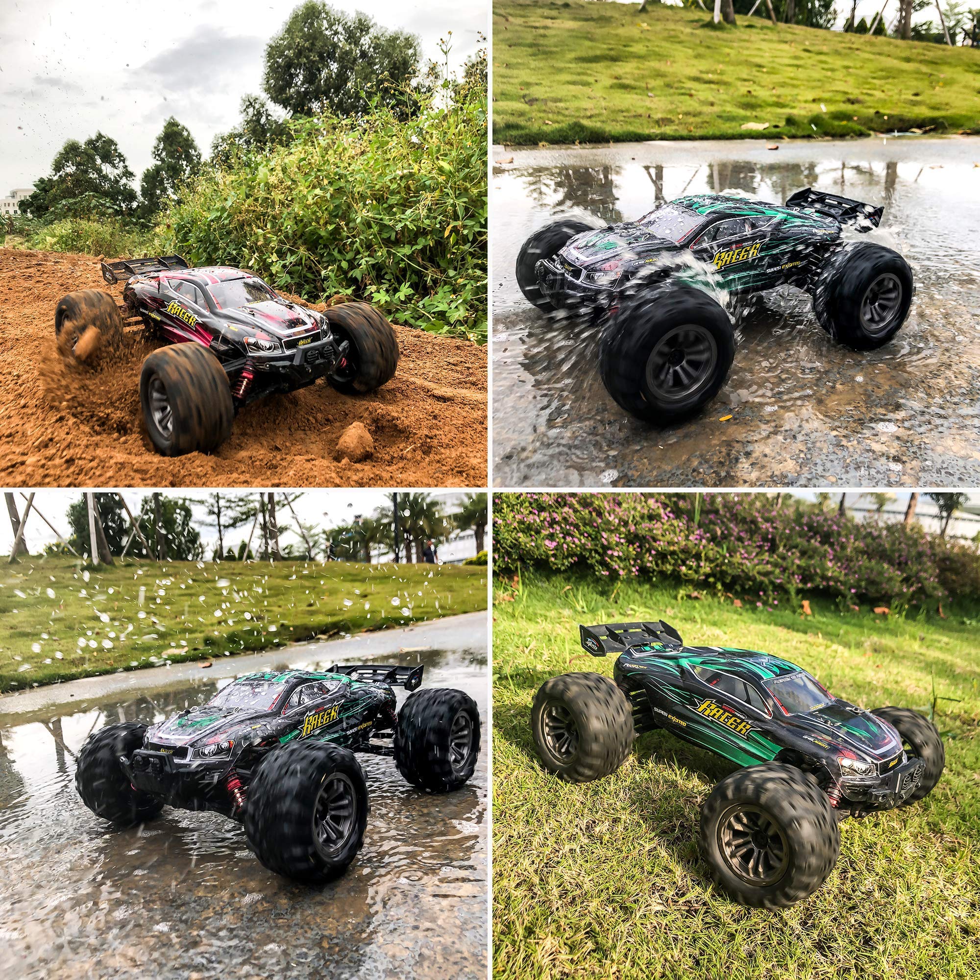 MIEBELY RC Cars 1:16 Scale All Terrain 4x4 Remote Control Car for Adults & Kids,40+ KM/H Waterproof Off-Road RC Trucks,High Speed Electronic 2.4Ghz Radio Controller,2 Batteries,2 Car Bodies (green)