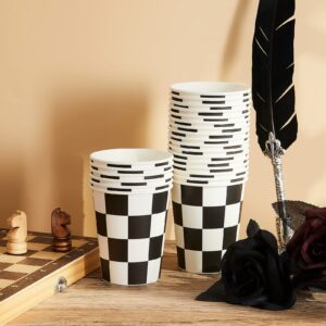 Checkered Cups 9 oz Checkered Paper Flag Race Car Party Cups Black and White Party Cups Bulk Disposable Beverage Cups for Race Car Checkered Themed Birthday Party(36 Pieces)