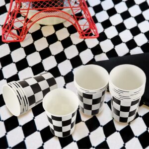 Checkered Cups 9 oz Checkered Paper Flag Race Car Party Cups Black and White Party Cups Bulk Disposable Beverage Cups for Race Car Checkered Themed Birthday Party(36 Pieces)