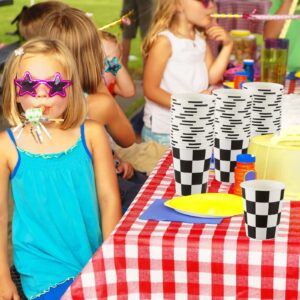 Checkered Cups 9 oz Checkered Paper Flag Race Car Party Cups Black and White Party Cups Bulk Disposable Beverage Cups for Race Car Checkered Themed Birthday Party(36 Pieces)