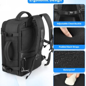 FALARK INC Travel Backpack For Women Men, Carry On Backpack Flight Approved, Waterproof Anti-theft Personal Item Trave Bag With USB Port For Travel, Black