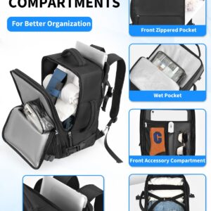 FALARK INC Travel Backpack For Women Men, Carry On Backpack Flight Approved, Waterproof Anti-theft Personal Item Trave Bag With USB Port For Travel, Black