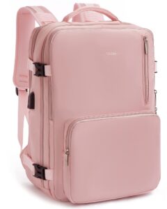 telena travel backpack for women large carry on backpack airline approved personal item backpack with usb charging port waterproof casual bag, pink