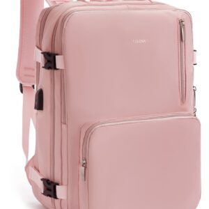 Telena Travel Backpack for Women Large Carry On Backpack Airline Approved Personal Item Backpack with USB Charging Port Waterproof Casual Bag, Pink