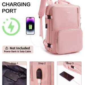 Telena Travel Backpack for Women Large Carry On Backpack Airline Approved Personal Item Backpack with USB Charging Port Waterproof Casual Bag, Pink